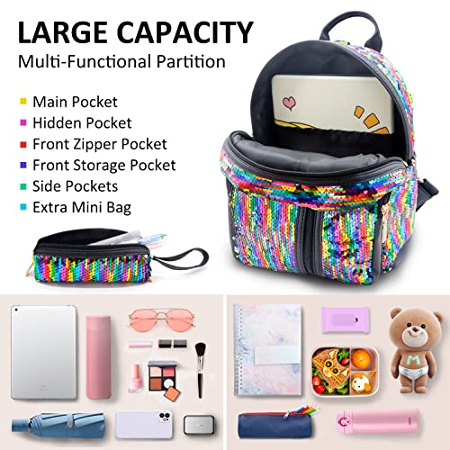 Fmeida Mini Backpack for Girls, Reversible Sequin Backpack Purse Women, 11" Cute Glitter Backpack for Girls Women Ladies