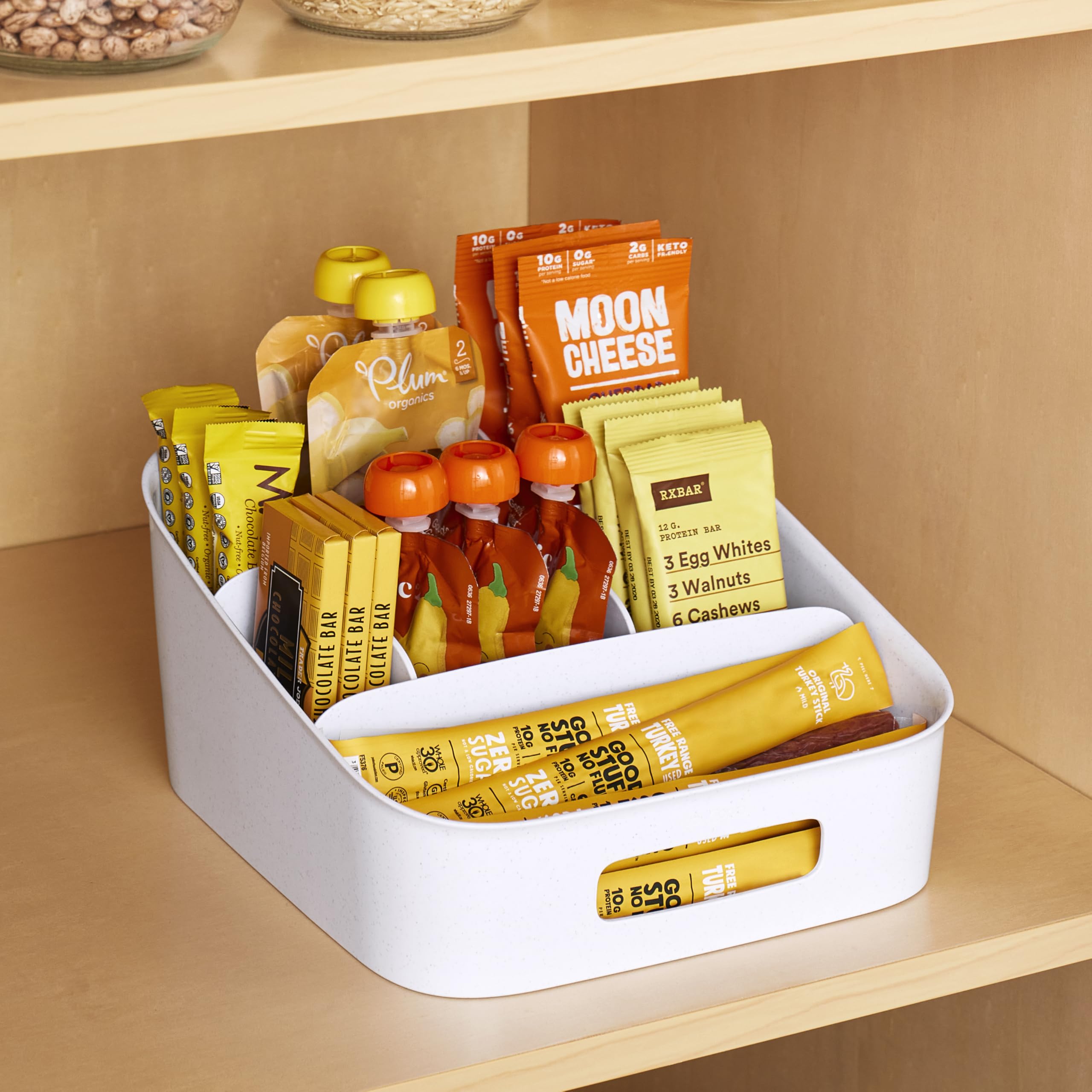 YouCopia ShelfBin Tiered Packet & Snack Bin Organizer for Kitchen Cabinet Pantry, Small, White