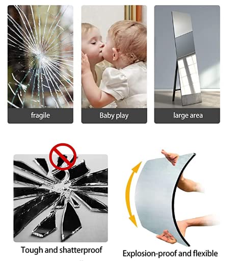 Plexiglass Acrylic Soft Mirror Non-Glass shatterproof Mirror Full Length Mirror Wall Mirror Frameless Home Fitness Mirror (4PCS) 12inch12inch(16)
