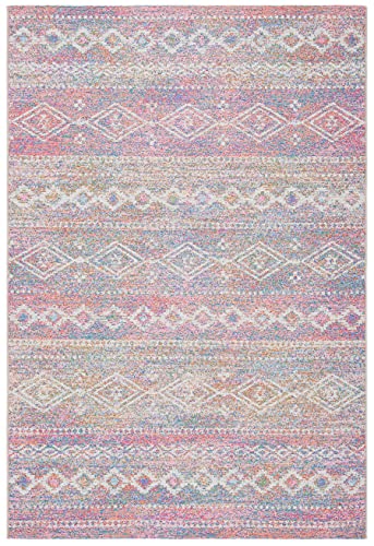 SAFAVIEH Summer Collection 4' x 6' Ivory / Pink SMR498A Boho Indoor/ Outdoor Non-Shedding Easy-Cleaning Patio Backyard Porch Deck Mudroom Accent-Rug