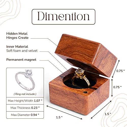 Mr. and Mrs. Ring Box – Handmade Wood Ring Box for Wedding day Ring Boxes Small Engraved for Engagement/Proposal, Rustic Ring Box, Ring Storage Box Engagement Gift (Wood Ring Box - Flower 2 PCs)