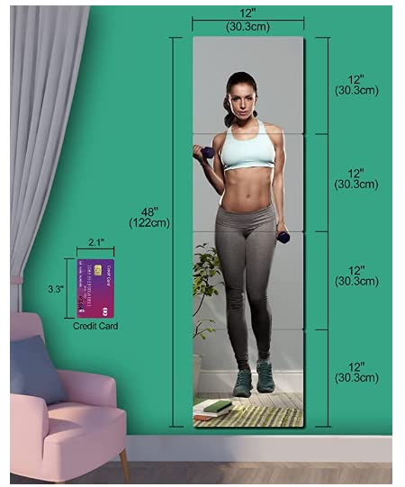 Plexiglass Acrylic Soft Mirror Non-Glass shatterproof Mirror Full Length Mirror Wall Mirror Frameless Home Fitness Mirror (4PCS) 12inch12inch(16)