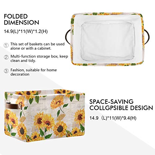 Mazeann Vibrant Sunflowers Storage Basket Bin Collapsible Foldable for Clothes Toys Storage Cabinets Waterproof Fabric Storage Box 15 x 11 x 9.5 inches 2PCS