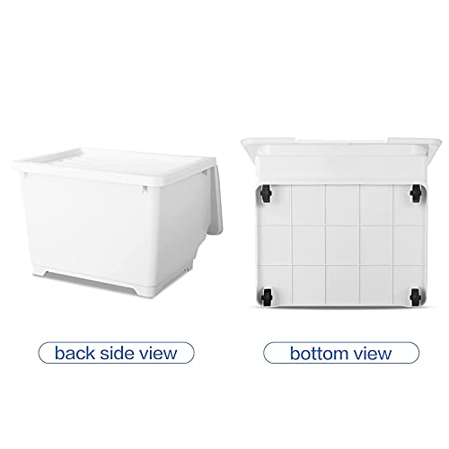 NC 3 Pack Large Stackable Plastic Storage Bin Tote with Clear Lids,Storage Box with Detachable Wheels(11 Gal,White,Large