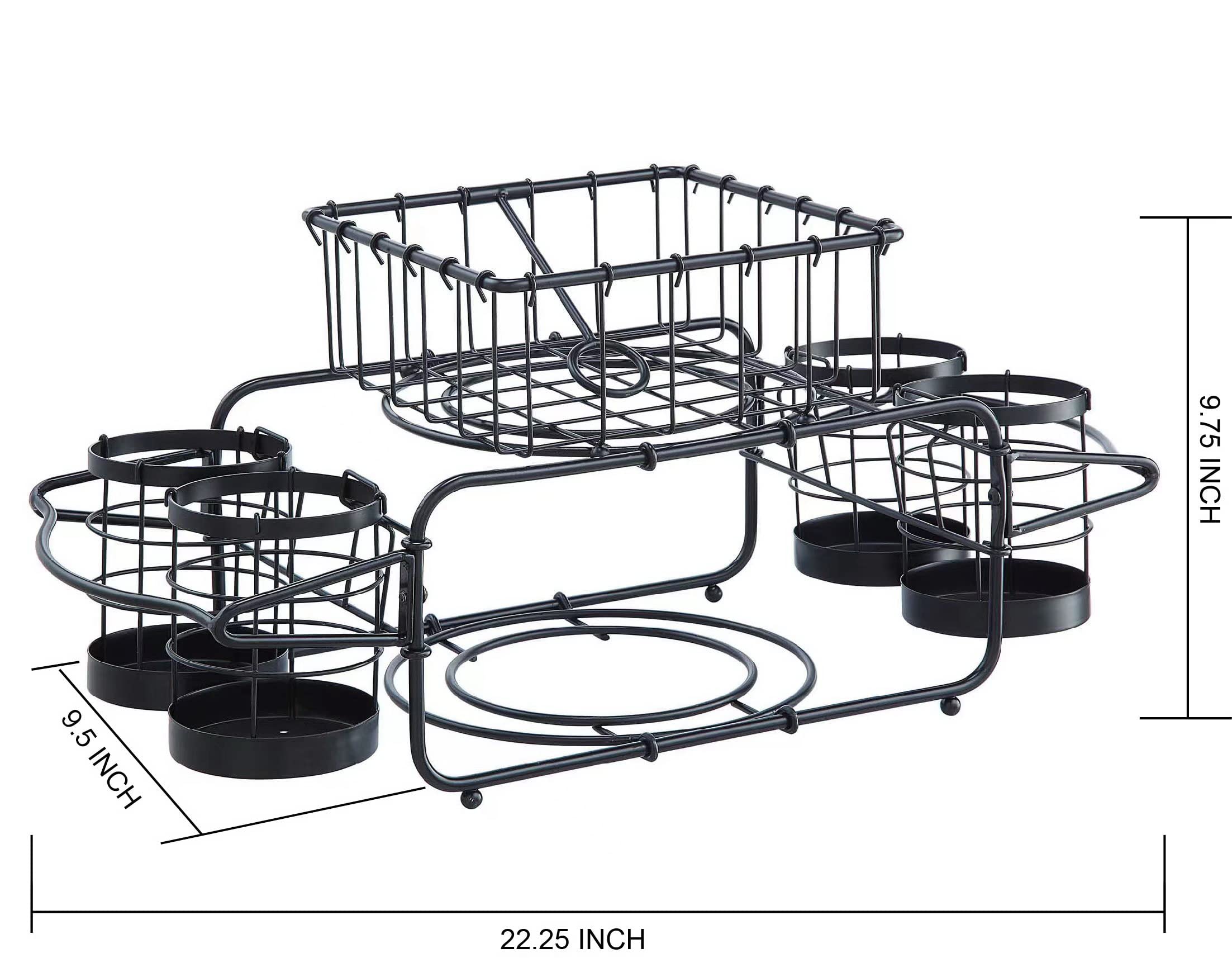 Giftburg Farm Buffet Caddy Tabletop Organizer, Flatware Napkin and Plate Picnic Caddy Stackable Serving Set, Black