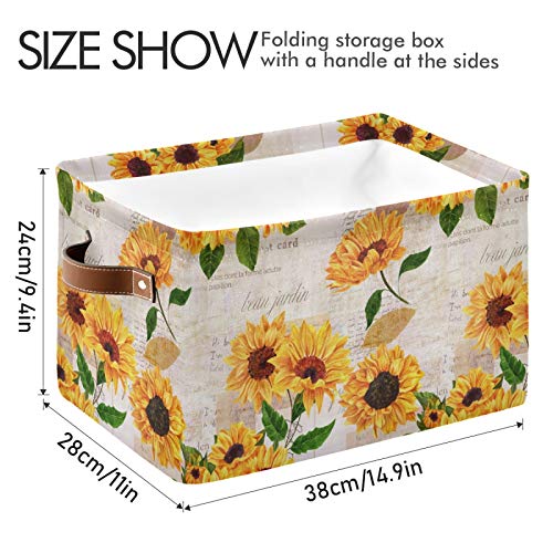 Mazeann Vibrant Sunflowers Storage Basket Bin Collapsible Foldable for Clothes Toys Storage Cabinets Waterproof Fabric Storage Box 15 x 11 x 9.5 inches 2PCS