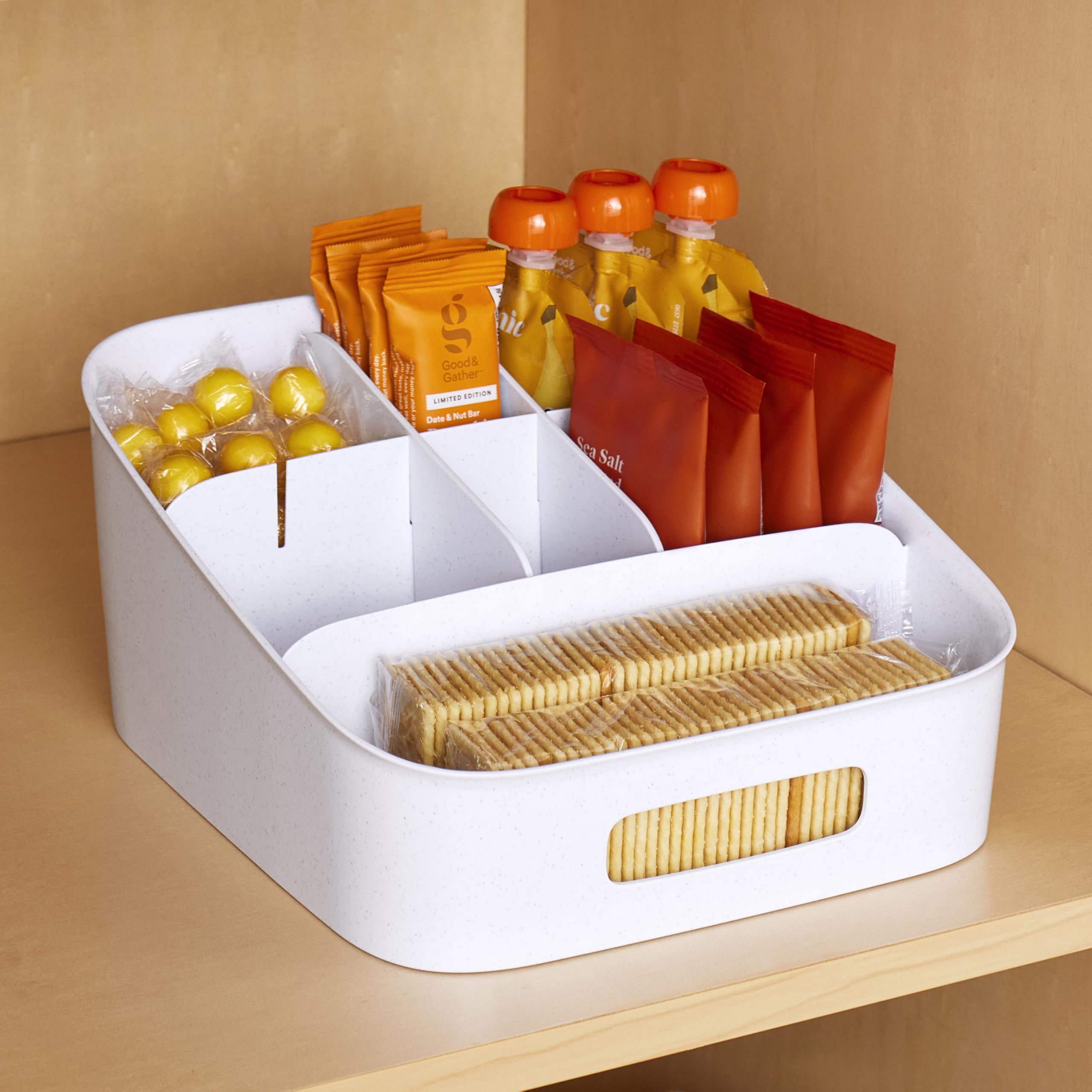 YouCopia ShelfBin Tiered Packet & Snack Bin Organizer for Kitchen Cabinet Pantry, Small, White