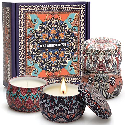 Scented Candles Gift Set, 8% Essential Oil, 4 Pack 4.4 oz Aromatherapy Candles, Stress Relief Gifts for Girlfriend, Teacher, Mom, Anniversary, Birthday