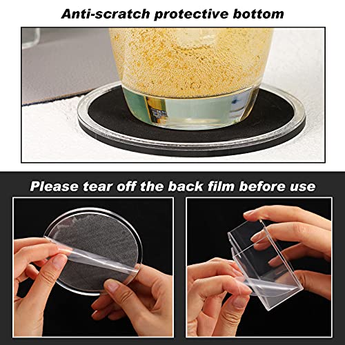 6 Pieces Acrylic Drink Coasters with Holder Round Cup Holder Coasters Tabletop Acrylic Coasters Anti-Slip Cup Holders for Housewarming Tabletop Protection Room Bar Party Decor