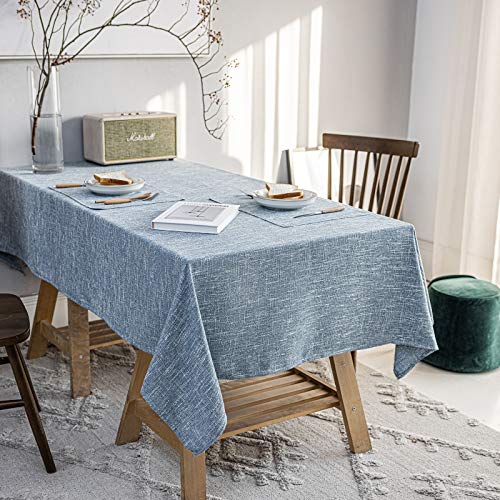 JSFLY Waterproof Cotton Linen Tablecloths Rectangle Dining Table Cloth, Wipe Clean Indoor & Outdoor Table Cover for Buffet Party and Banquets, Wrinkle Resistantļ¼54"x70"ļ¼ Dirty Blue