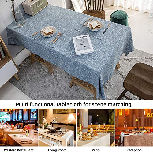 JSFLY Waterproof Cotton Linen Tablecloths Rectangle Dining Table Cloth, Wipe Clean Indoor & Outdoor Table Cover for Buffet Party and Banquets, Wrinkle Resistant(54"x70") Dirty Blue