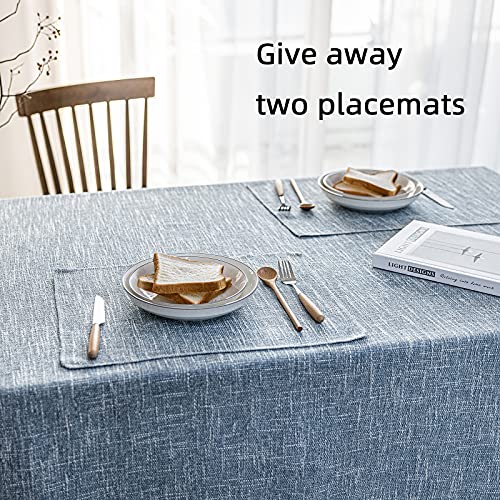 JSFLY Waterproof Cotton Linen Tablecloths Rectangle Dining Table Cloth, Wipe Clean Indoor & Outdoor Table Cover for Buffet Party and Banquets, Wrinkle Resistant(54"x70") Dirty Blue