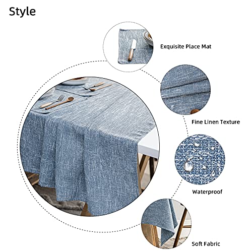 JSFLY Waterproof Cotton Linen Tablecloths Rectangle Dining Table Cloth, Wipe Clean Indoor & Outdoor Table Cover for Buffet Party and Banquets, Wrinkle Resistant(54"x70") Dirty Blue