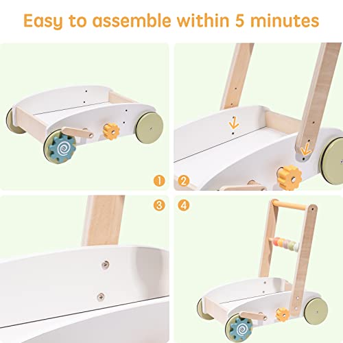 ROBUD Wooden Baby Walkers Push Toys for Babies Learning to Walk with Wheels Building Blocks Toddler Educational Toys for 10-24 Months