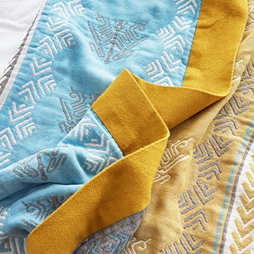 DECMAY Cotton Bohemia Throw Blanket, 5-Layer Super Soft Cozy Warm Blanket for Bed Couch. Full/Queen Size(Khaki,80"X91"