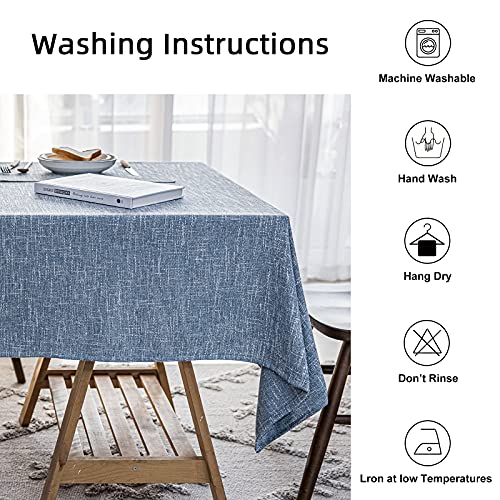 JSFLY Waterproof Cotton Linen Tablecloths Rectangle Dining Table Cloth, Wipe Clean Indoor & Outdoor Table Cover for Buffet Party and Banquets, Wrinkle Resistant(54"x70") Dirty Blue