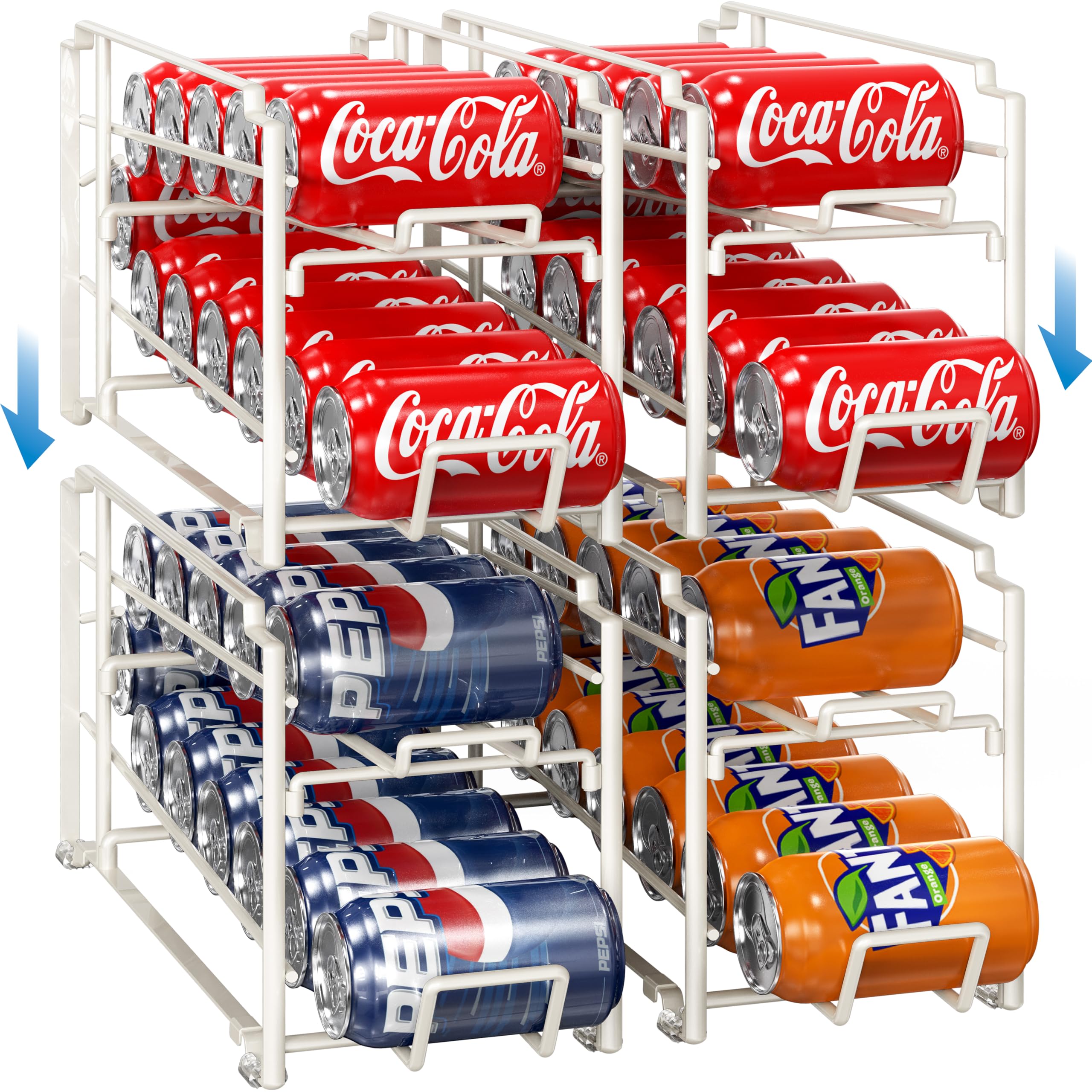 SimpleHouseware Soda Can Organizer Stackable Rack Dispenser for Pantry/Refrigerator, White, Set of 4