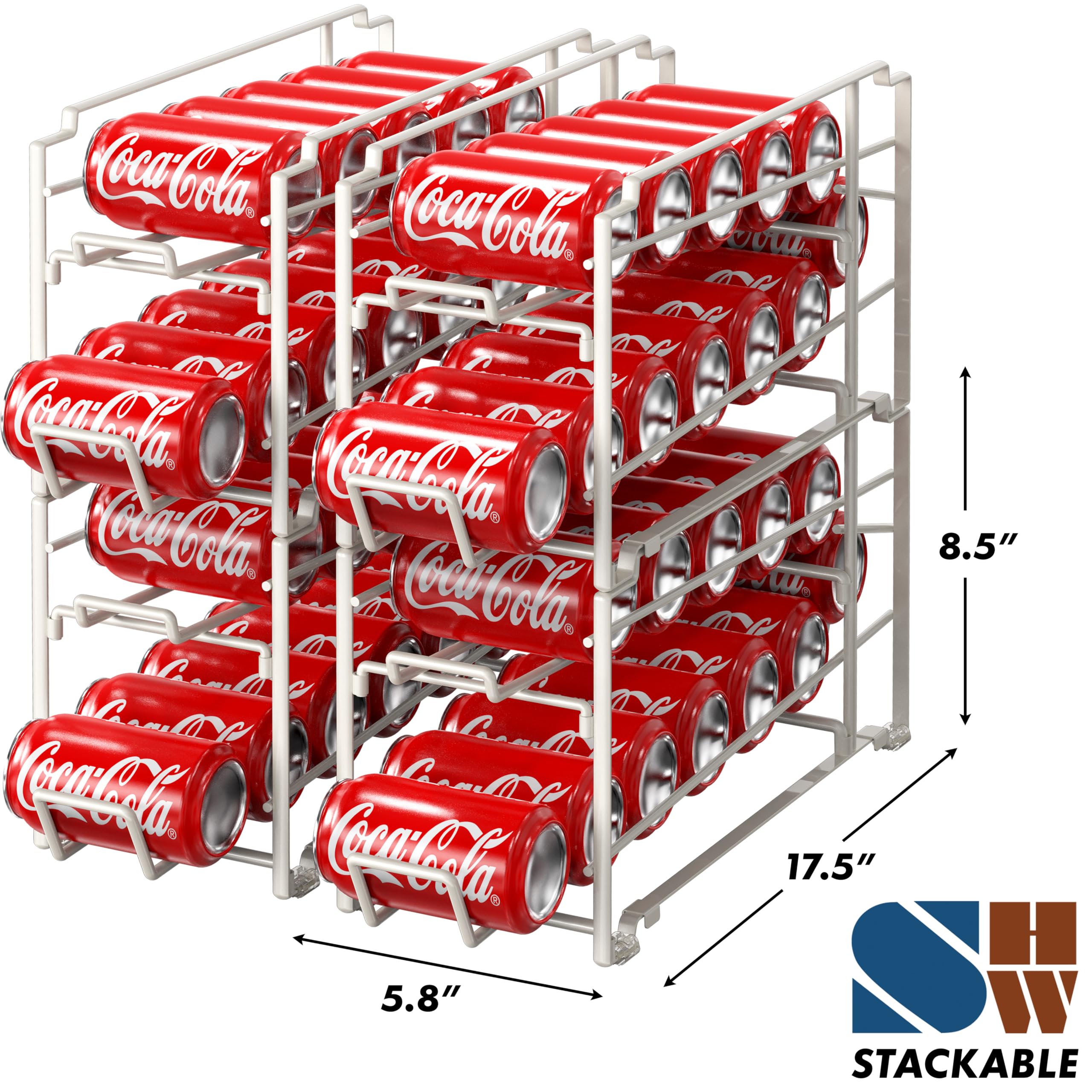 SimpleHouseware Soda Can Organizer Stackable Rack Dispenser for Pantry/Refrigerator, White, Set of 4