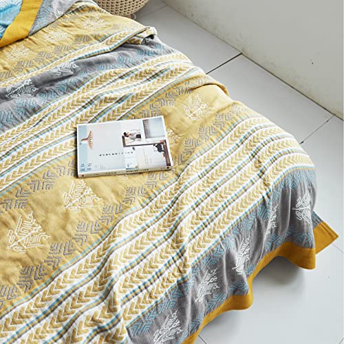 DECMAY Cotton Bohemia Throw Blanket, 5-Layer Super Soft Cozy Warm Blanket for Bed Couch. Full/Queen Size(Khaki,80"X91"