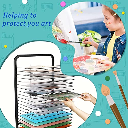 Wire Art Drying Rack Flexible Shelves Mobile Cart A3 Paper Painting Drying Shelf Children's Artwork Canvas Storage Art Rack with Wheels, Ideal for Classroom, Art Studio and Home Use (Size : 35 Layer