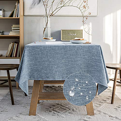 JSFLY Waterproof Cotton Linen Tablecloths Rectangle Dining Table Cloth, Wipe Clean Indoor & Outdoor Table Cover for Buffet Party and Banquets, Wrinkle Resistant(54"x70") Dirty Blue