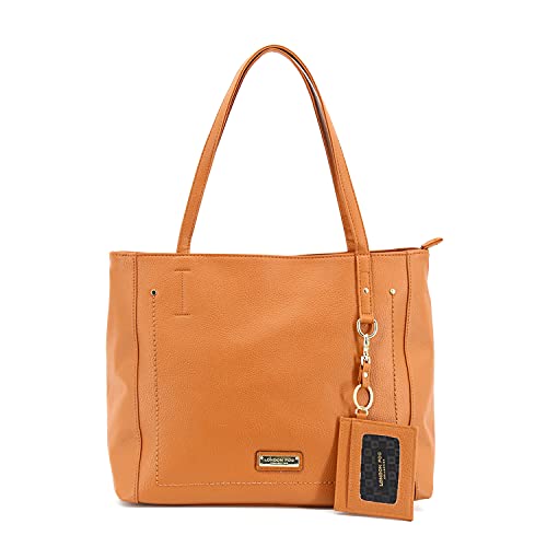 LONDON FOG QUENDI Tote Bag for Women, Vegan Leather Shoulder Bag with ID Wallet - Cognac