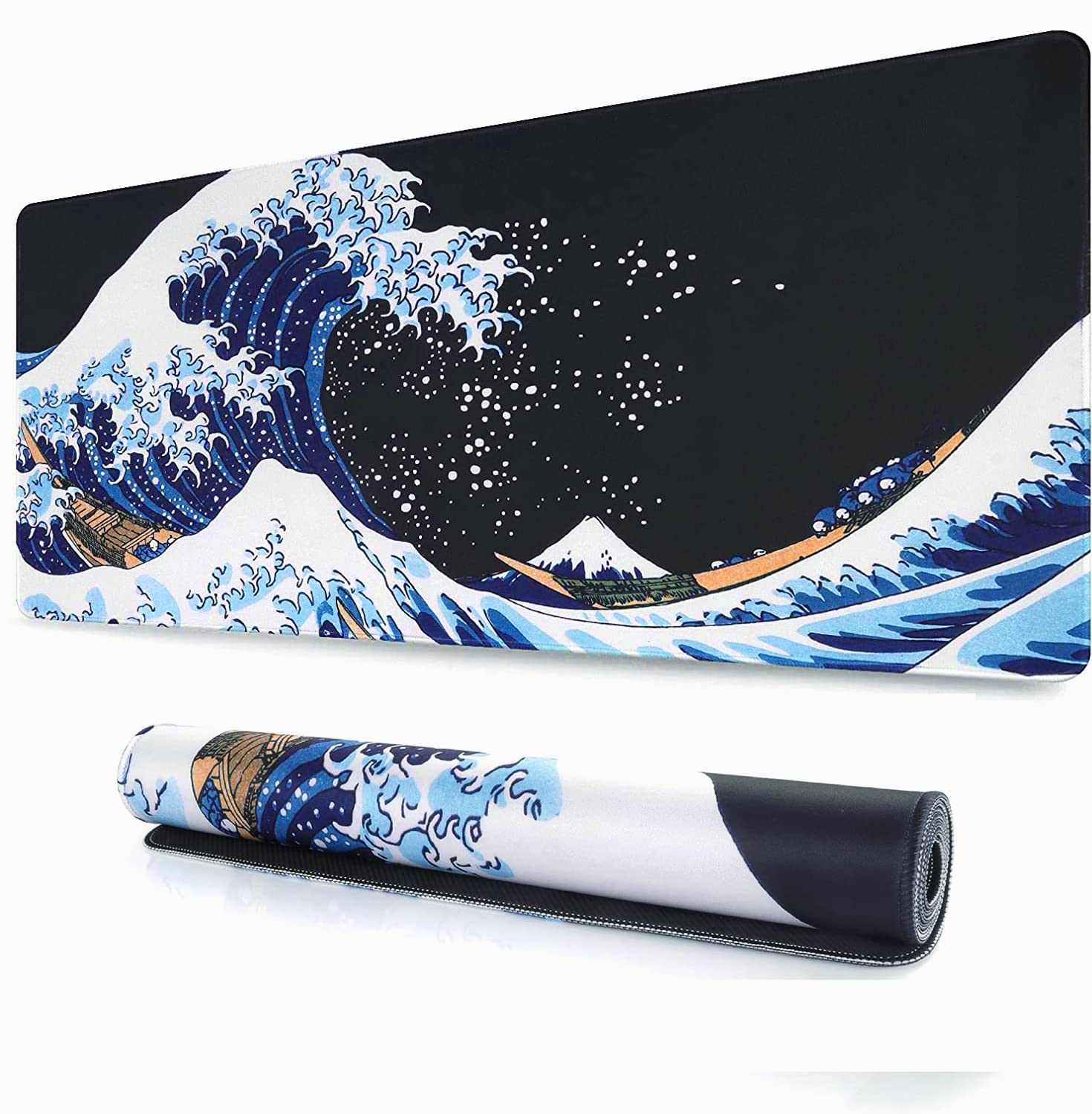 iLeadon Extended Gaming Mouse Pad - Non-Slip Water-Resistant Rubber Base Computer Keyboard Mouse Mat, 35.1 x 15.75-inch XX-Large, Ideal Partner for Work & Game, Sea Wave