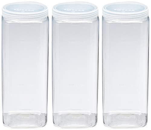 Silicook Clear Plastic Jar, Set of 3-40oz, Square Shaped, Transparent, Food Storage Container, Kitchen & Household Organization for Dry goods, Spices, Vegetables, Ingredients and More