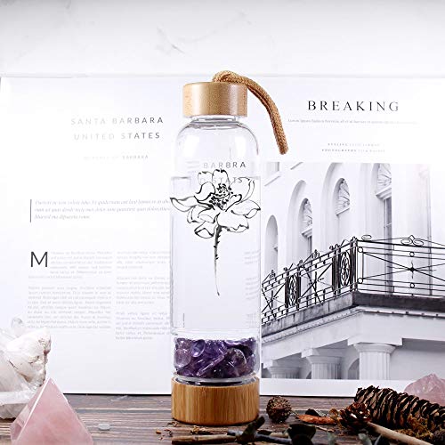 AITELEI Bamboo Wellness Crystal Elixir Infused Gem Water Bottle, Natural Gemstone Crystal Water Bottle Quartz Gravel Gemstone Healing Glass, Energy Elixir Water Bottle 400ML