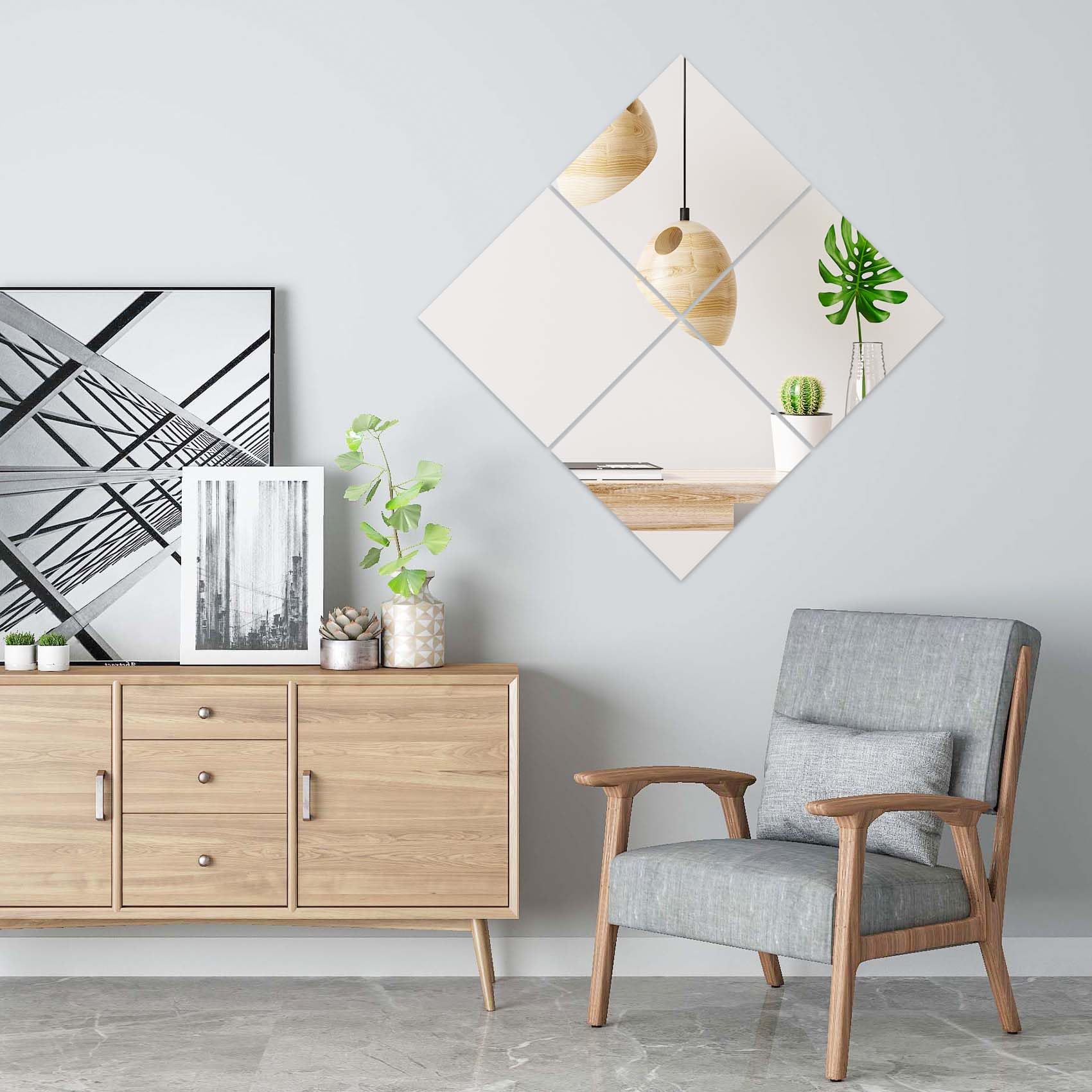 CEYAZYE 4PCS Full Body Mirror Stickers, 11.8'' x 11.8'' Acrylic Silver Wall Mirrors, 3D Square Wall Decor, DIY Self-Adhesive Art Sticker Decal for Living Room Bedroom Nursery and Playroom