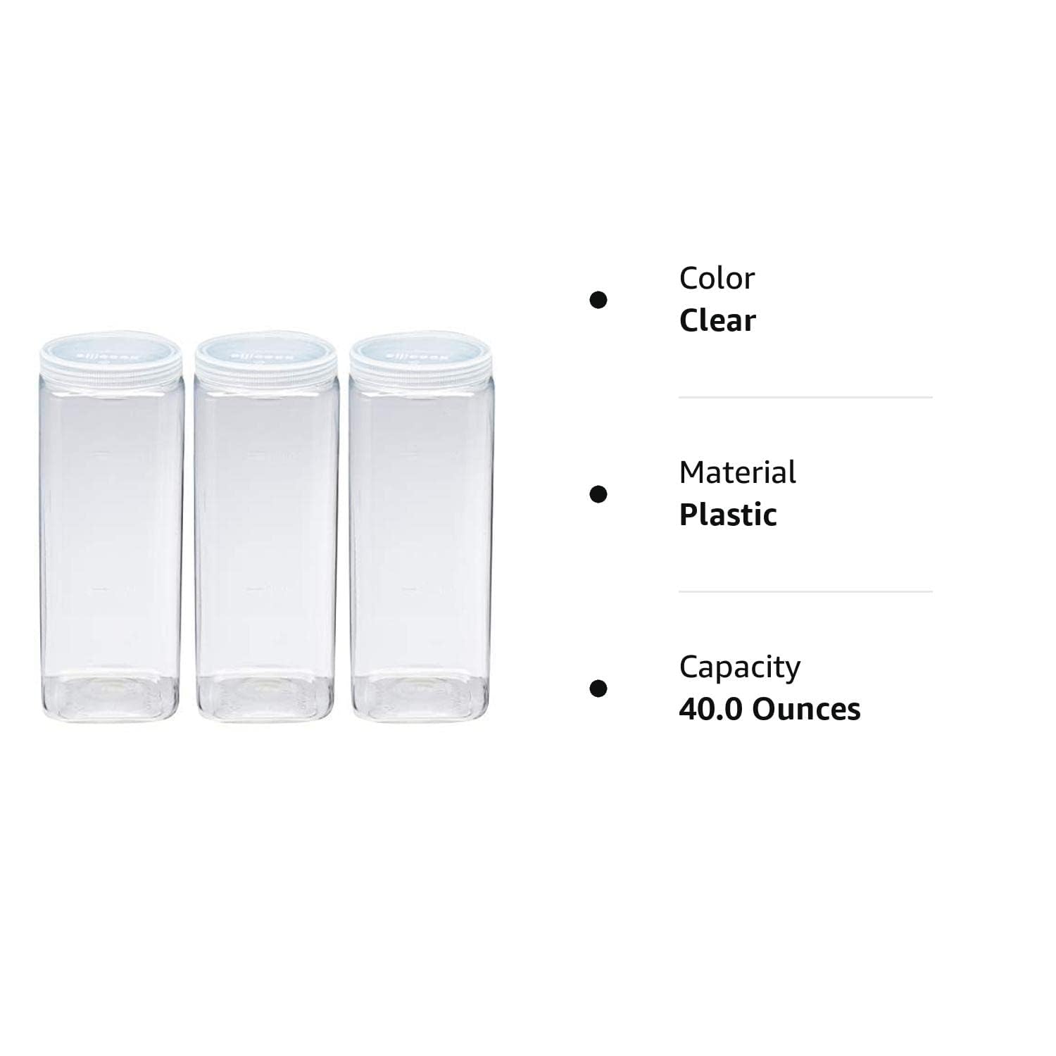 Silicook Clear Plastic Jar, Set of 3-40oz, Square Shaped, Transparent, Food Storage Container, Kitchen & Household Organization for Dry goods, Spices, Vegetables, Ingredients and More
