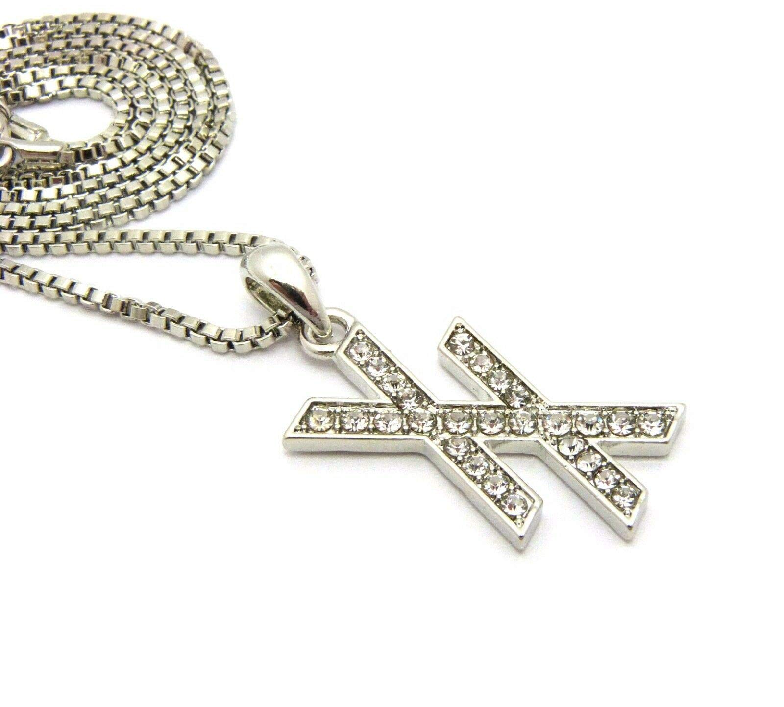 BLINGFACTORY WHITE GOLD PT ICED MGK XX PENDANT & 2mm 18" 20" 24" BOX CHAIN HIP HOP NECKLACE (18" CHAIN)