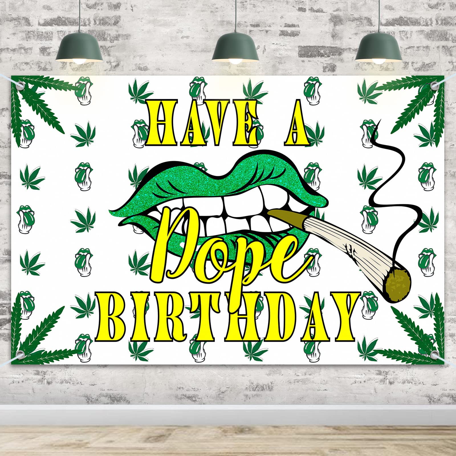 HAMIGAR 6x4ft Have A Dope Birthday Banner Backdrop - Weed Themed Birthday Decorations Party Supplies for Adults - White Green