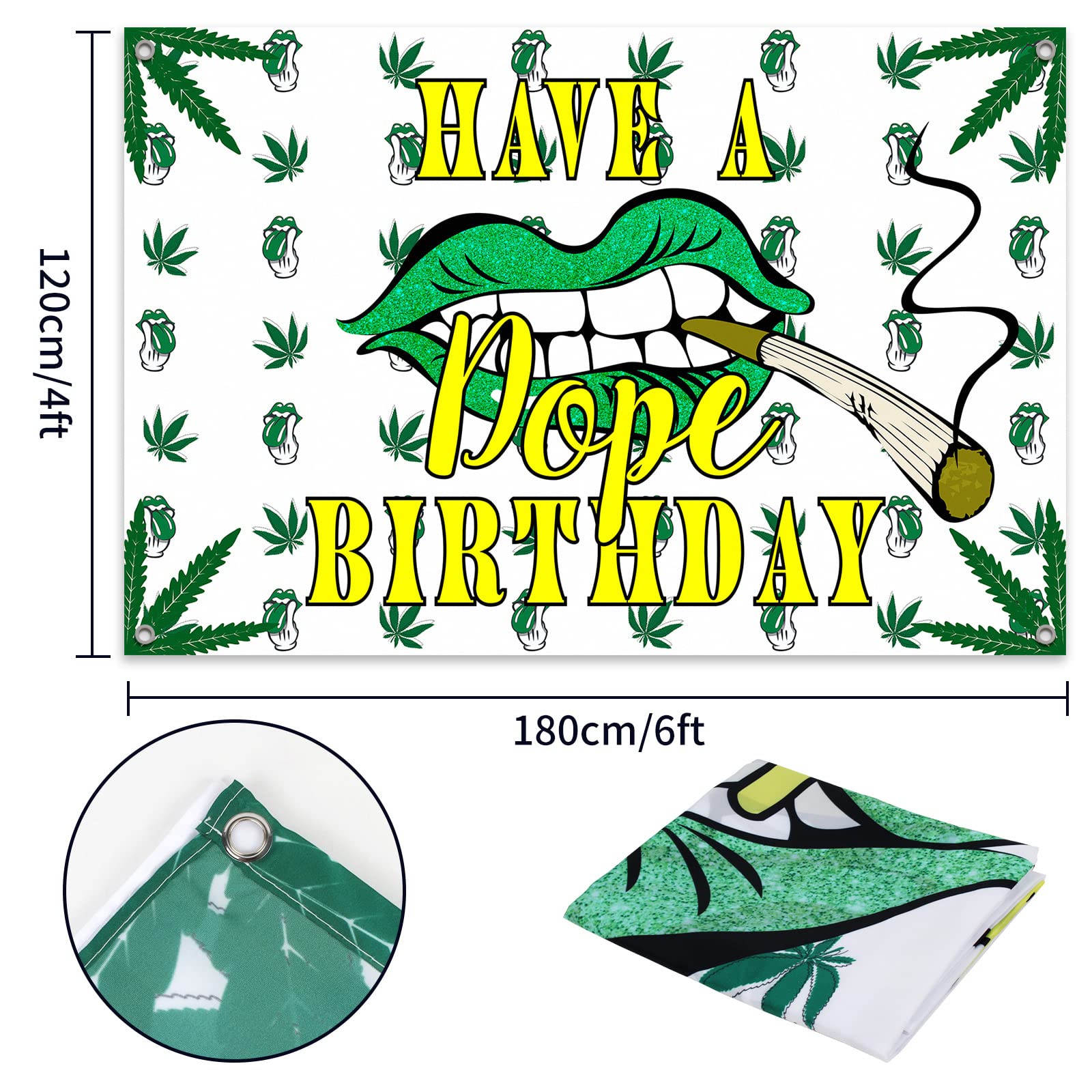 HAMIGAR 6x4ft Have A Dope Birthday Banner Backdrop - Weed Themed Birthday Decorations Party Supplies for Adults - White Green