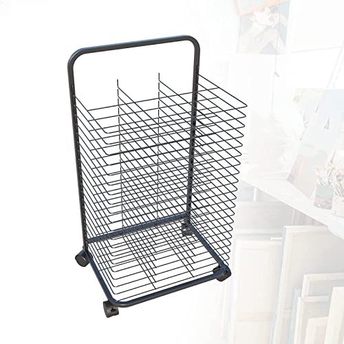 Mobile Art Drying Rack Standard A3 Paper Wire Shelves for Classroom Paint Crafts Drying Rack Metal Artwork Storage Display Rack with Wheels, Ideal for Schools and Art Clubs, Black (Size : 20-Layer)
