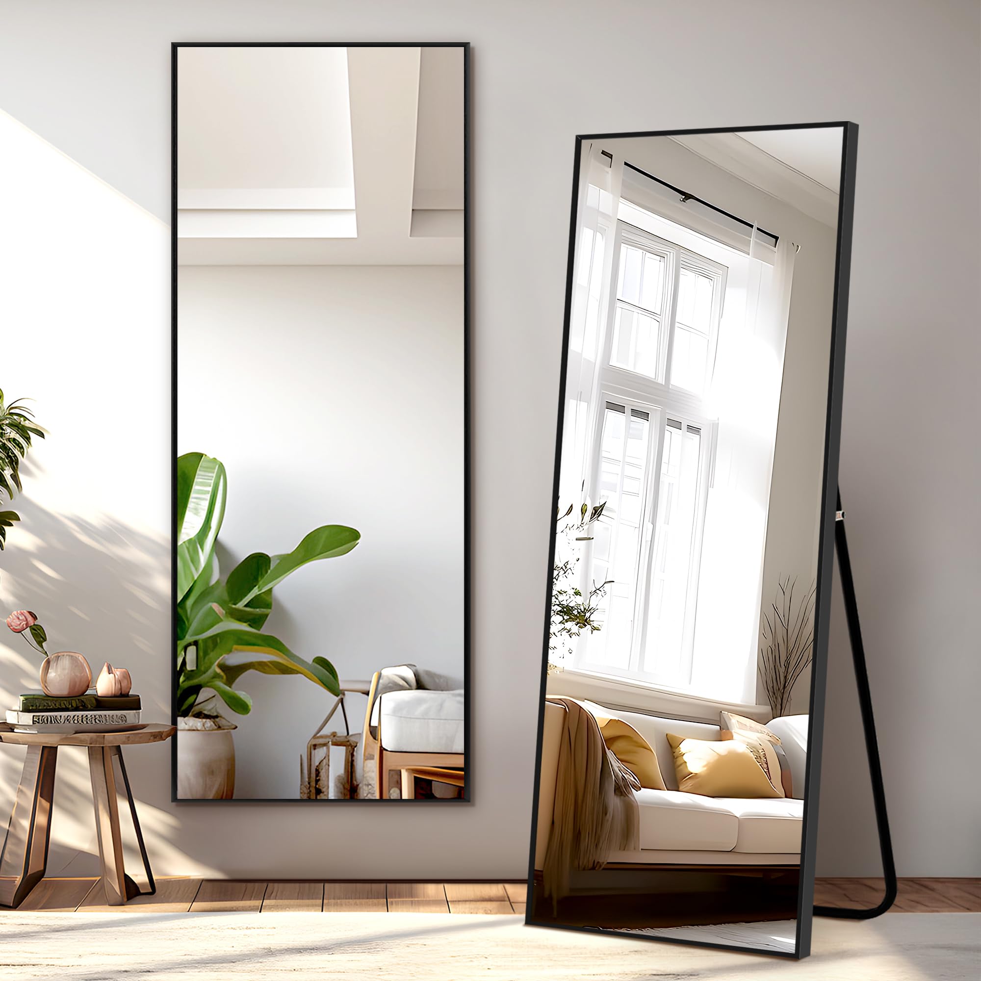 NeuType Full Length Mirror, 51"x16" Full Body Mirror with Stand, Floor Mirror Wall-Mounted, Floor Rectangle Mirror for Bedroom, Standing Hanging or Leaning Against Wall, Black