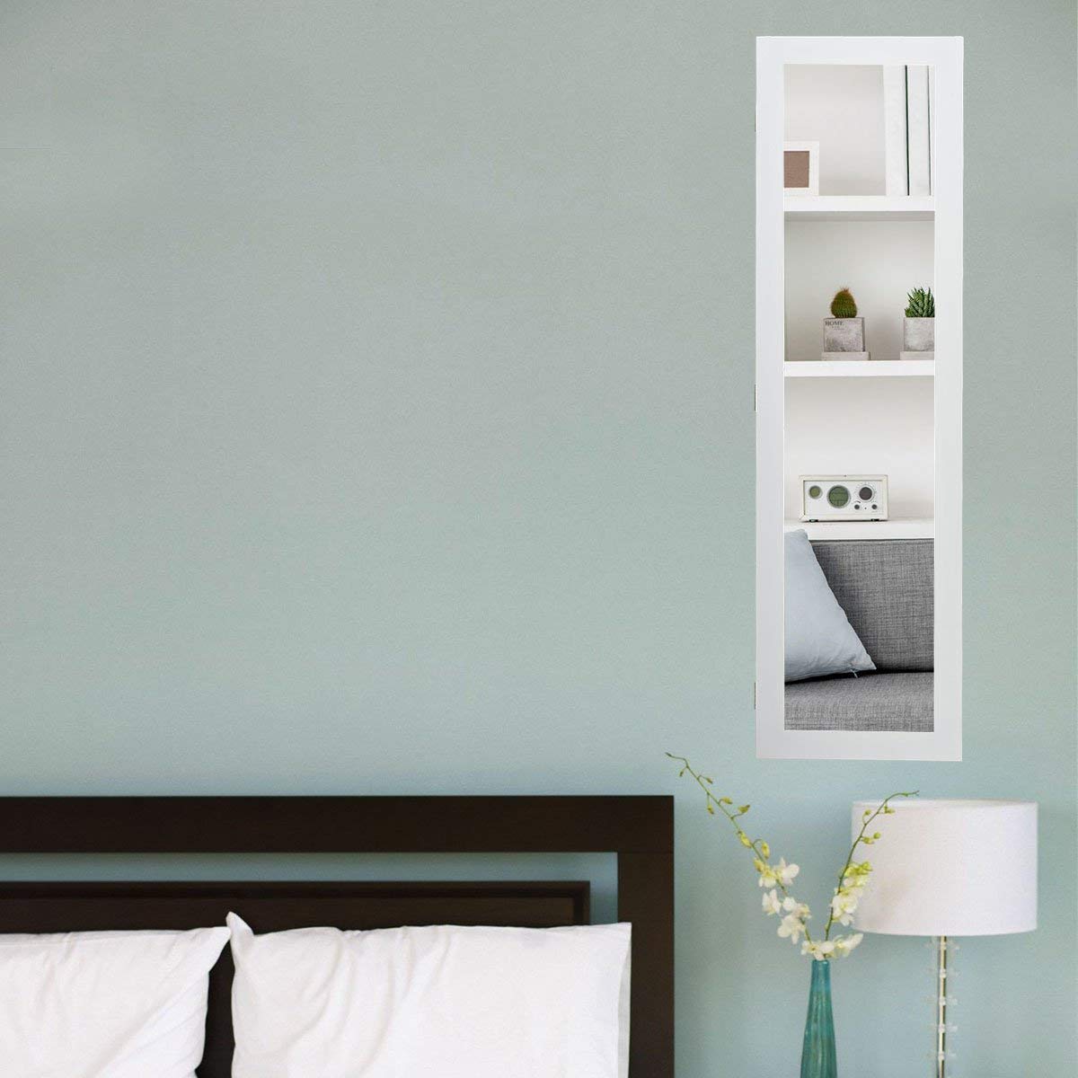 Giantex Wall Door Mounted Mirrored Jewelry Cabinet Jewelry Armoire Storage Organizer with Full Length Mirror Jewelry Cabinets (White)