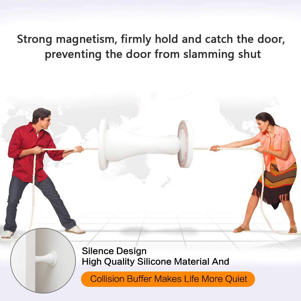 ZC GEL Magnetic Door Stopper Self Adhesive, Silicone Door Stop Holder Wall Mount Damage-Free with Durable Reusable Waterproof House Door Stopper, No Need to Drill Collision Mute No Trace (White)