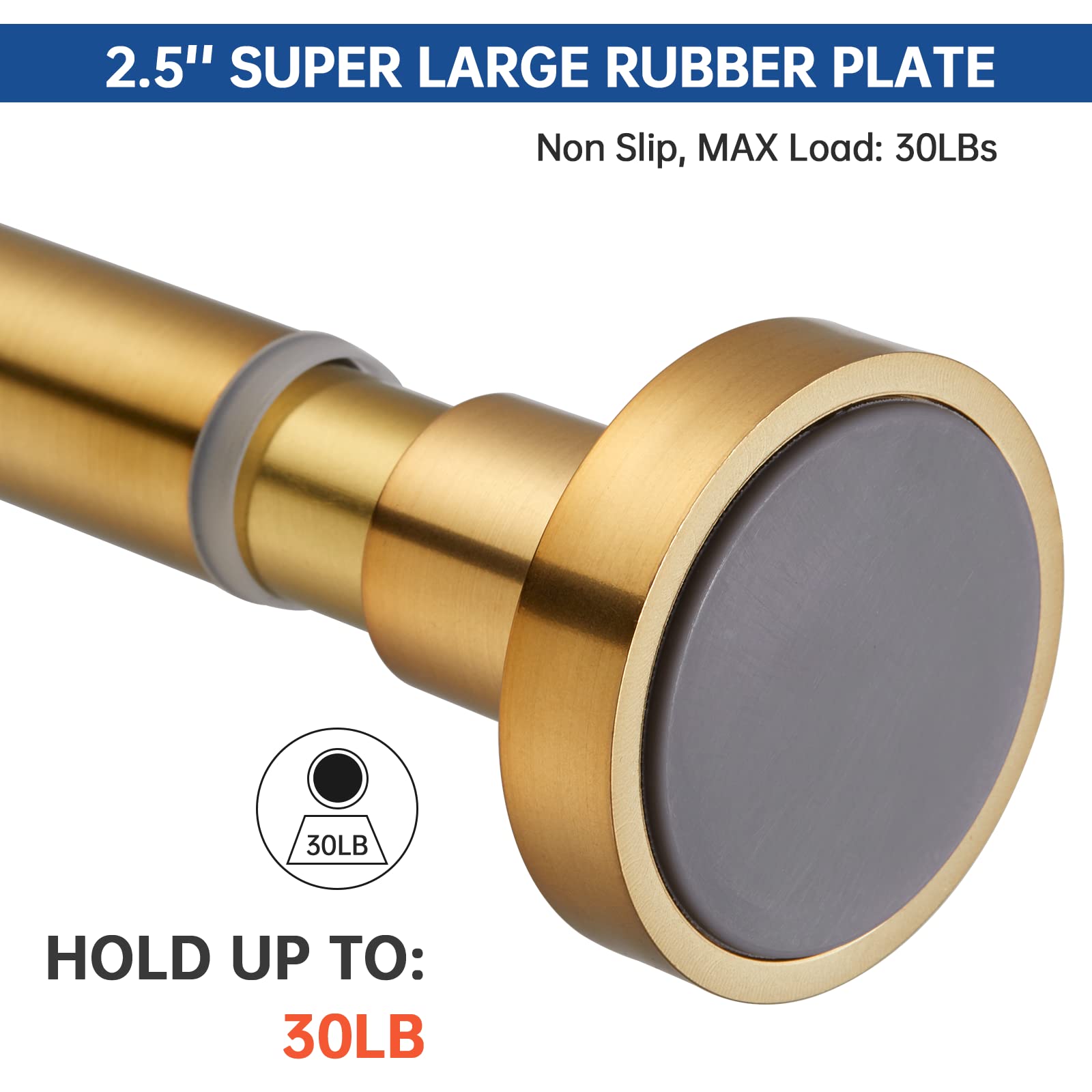 EBOATOP Shower Curtain Rod Tension- Never Rust No Drill Non-Slip Spring Tension Shower Rod, 43-73 inches Metal Steel, Gold