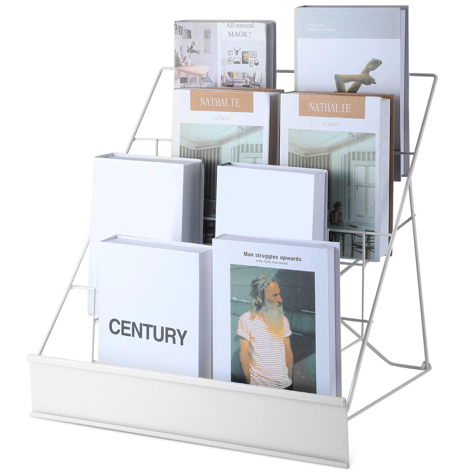 Sintuff Book Display Rack 4-Tiered Book Display Stand 18" Book Signing Wire Rack Tabletop Cd Display Countertop Comic Book Magazine Rack for Library Classroom Picture Literature Brochure(White)