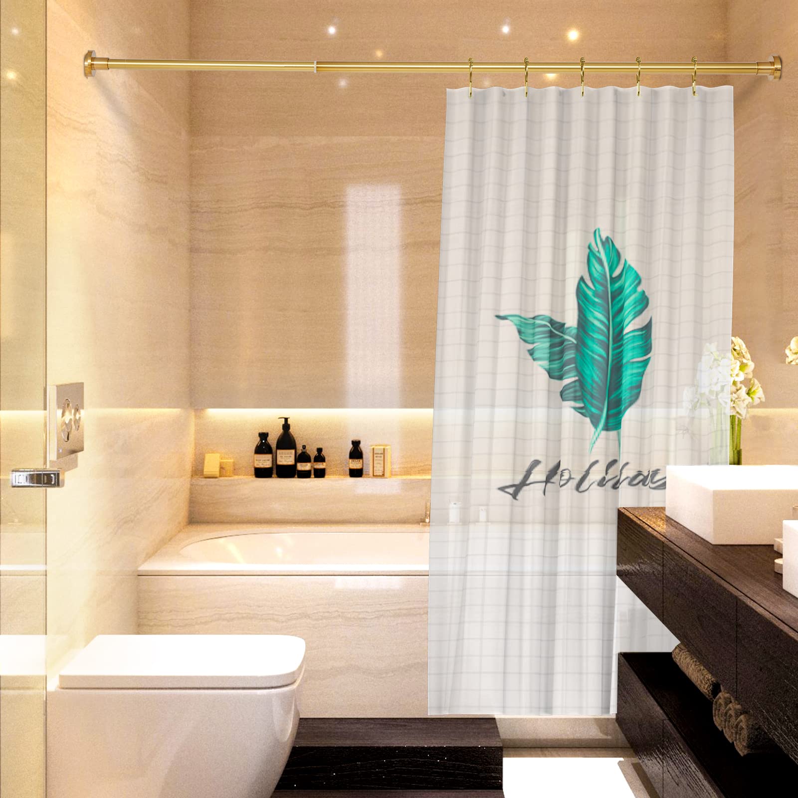 EBOATOP Shower Curtain Rod Tension- Never Rust No Drill Non-Slip Spring Tension Shower Rod, 43-73 inches Metal Steel, Gold