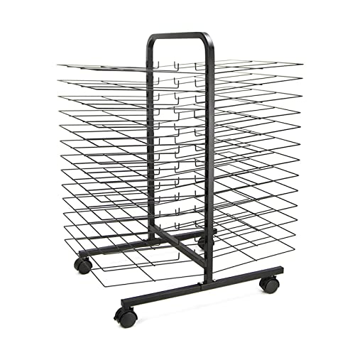 Drying Rack 45 × 66 × 82 cm, Black Metal 26 Wire Shelves Double Sided Mobile Art Drying Rack Stackable Artwork Storage Classroom Painting Drying Shelf for Schools and Art Clubs