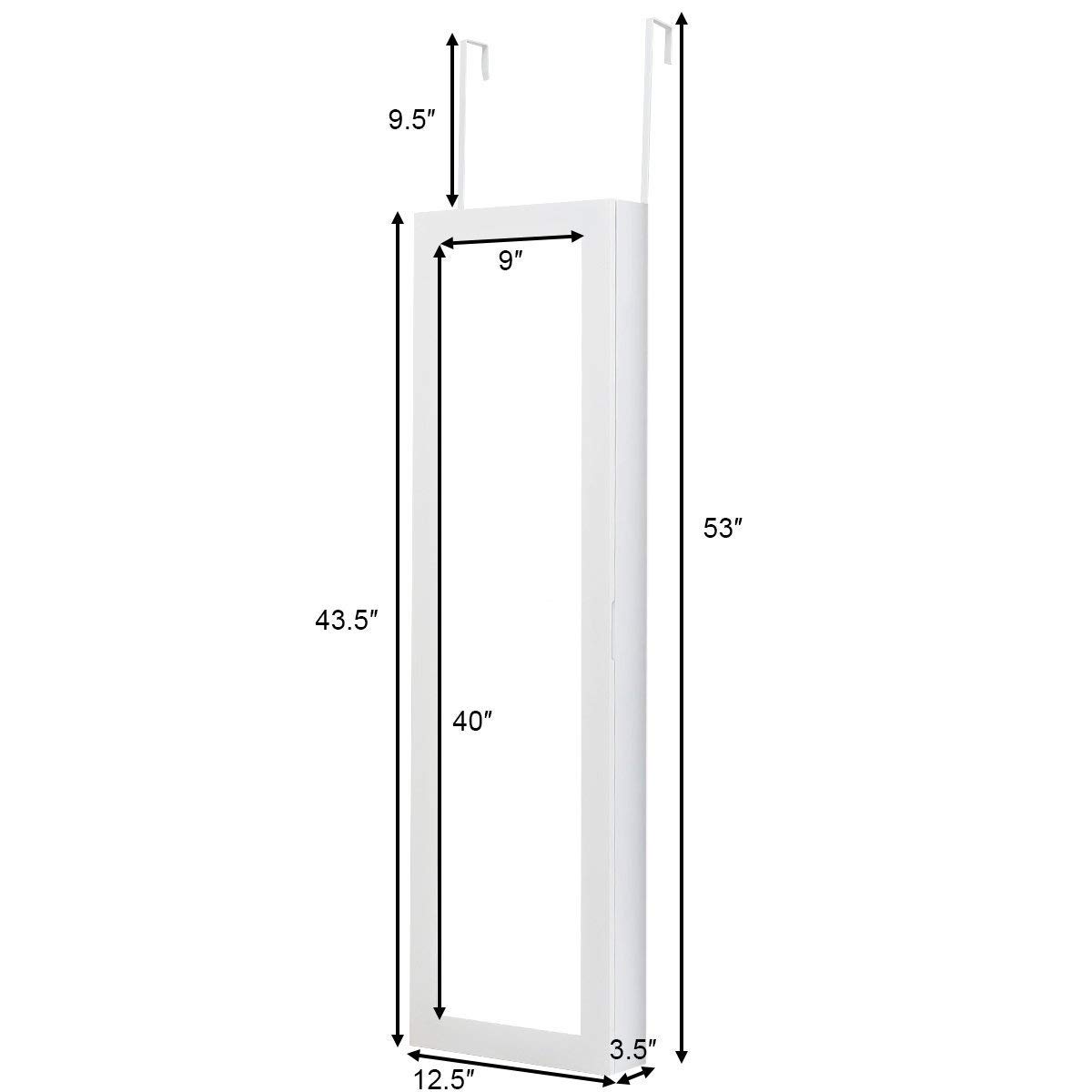 Giantex Wall Door Mounted Mirrored Jewelry Cabinet Jewelry Armoire Storage Organizer with Full Length Mirror Jewelry Cabinets (White)