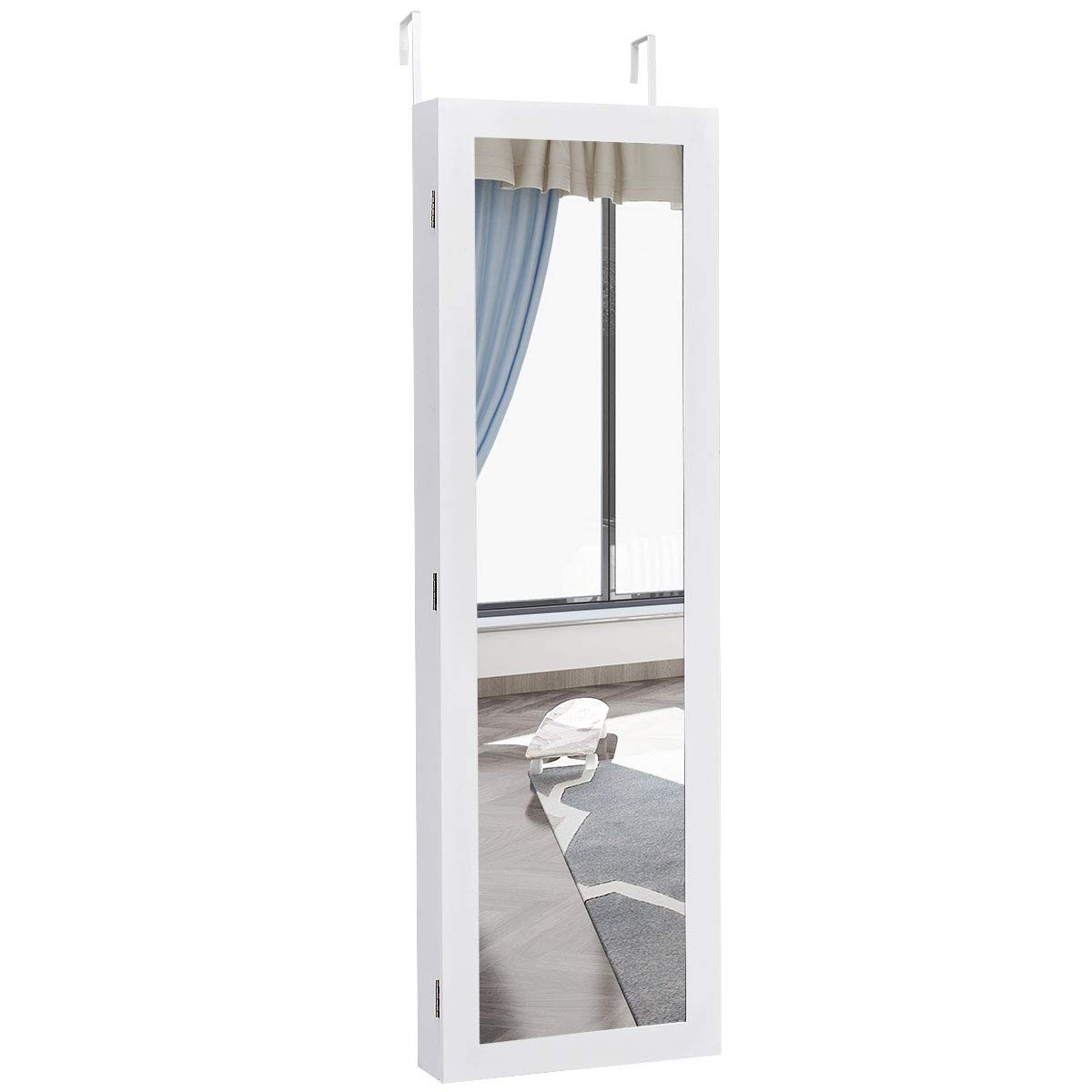 Giantex Wall Door Mounted Mirrored Jewelry Cabinet Jewelry Armoire Storage Organizer with Full Length Mirror Jewelry Cabinets (White)