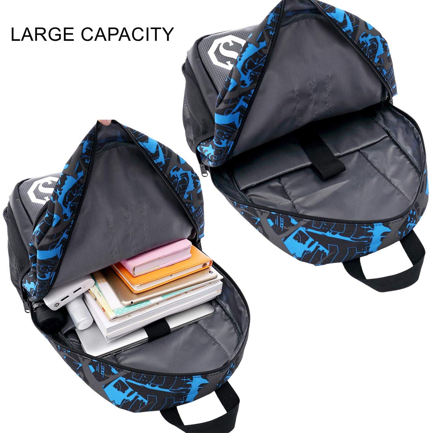 Pawsky School Backpack for Boys, 14 Inch Laptop Backpack with USB Charging Port, Anti-theft Lock, Lunch Bag & Pencil Case, Lightweight Water Resistant Bookbag Daypack
