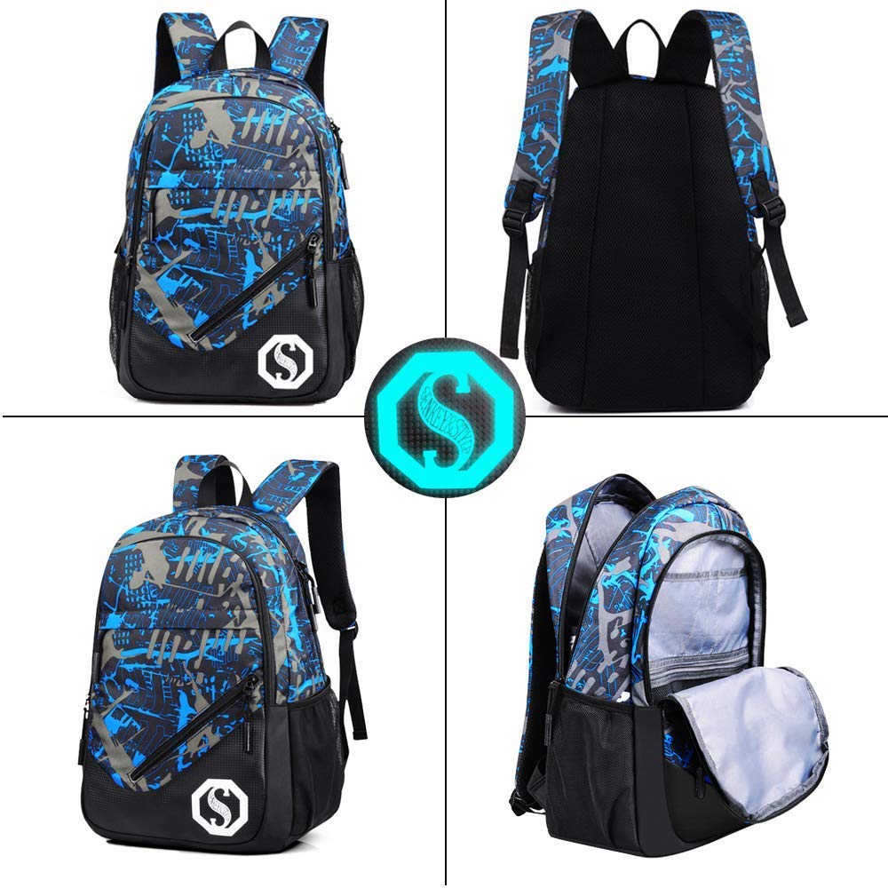 Pawsky School Backpack for Boys, 14 Inch Laptop Backpack with USB Charging Port, Anti-theft Lock, Lunch Bag & Pencil Case, Lightweight Water Resistant Bookbag Daypack