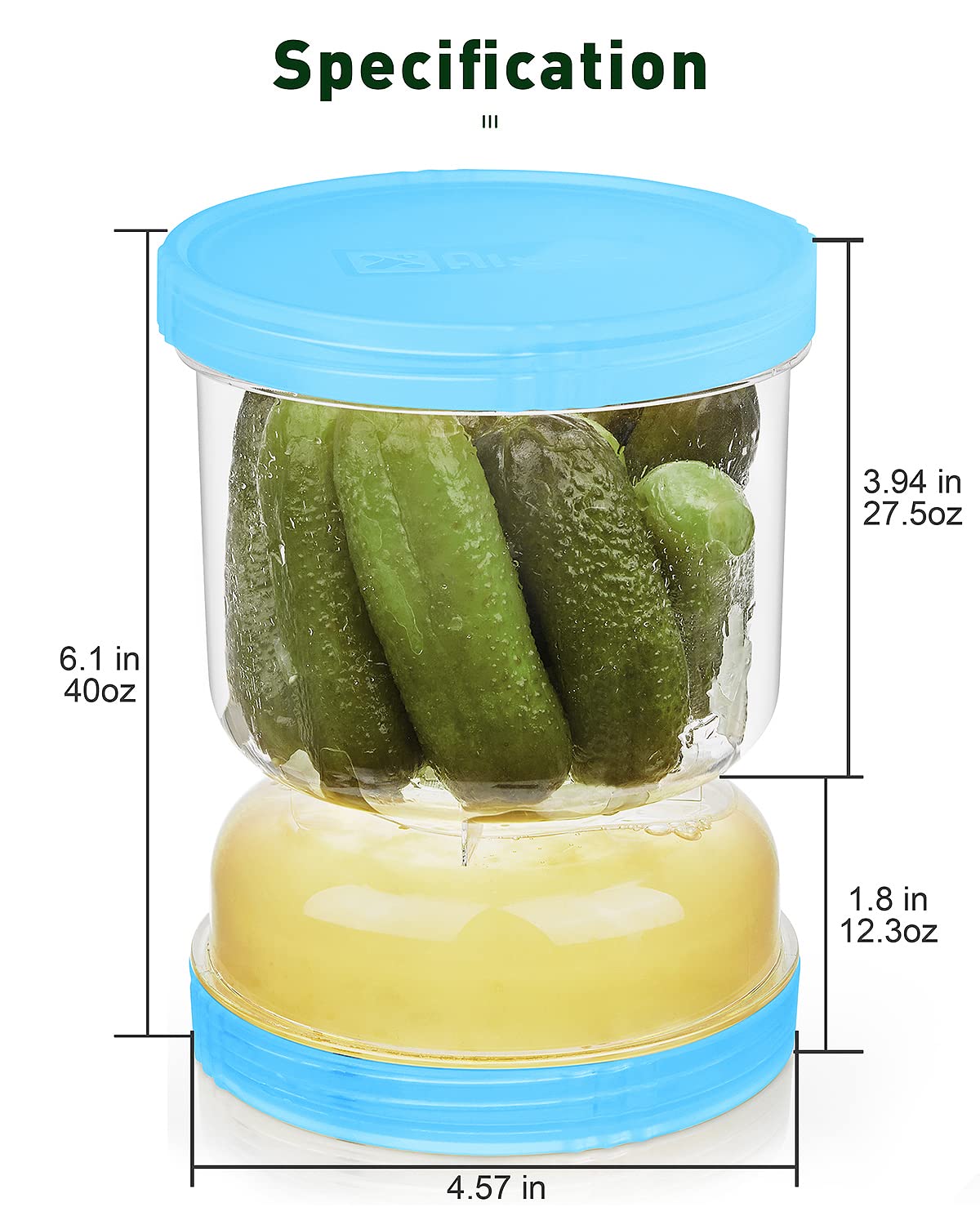 AIxibu Pickle Jar with Strainer Flip,40oz Pickle Flip Jar With Double Leak Proof,Food Storage Container of Pickles(1PCS)-Blue