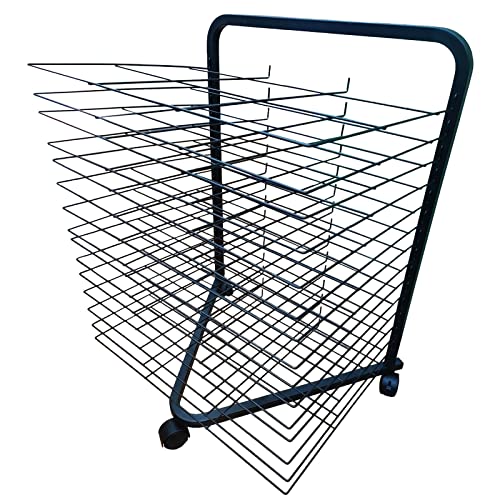 15 Shelves Art Drying Rack Wire Drying Rack Metal Steel Art Organizer Mobile Painting Drying Shelf with 3 Wheels for Schools and Art Clubs, 4K Paper Shelves 21.2 X 15.3 Inches