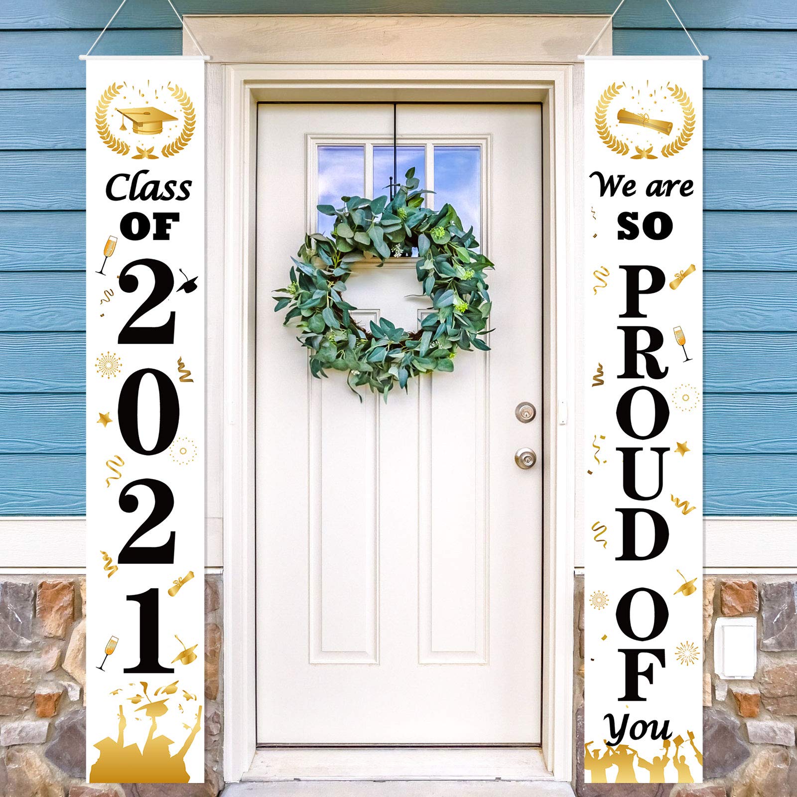 2021 Graduation Banners -Graduation Party Decorations- Congrats Grad for Indoor Outdoor Front Yard Door Wall Home Decor Backdrop Graduation Party Decoration-Porch Signs&Booth Backdrop/Photo Prop white