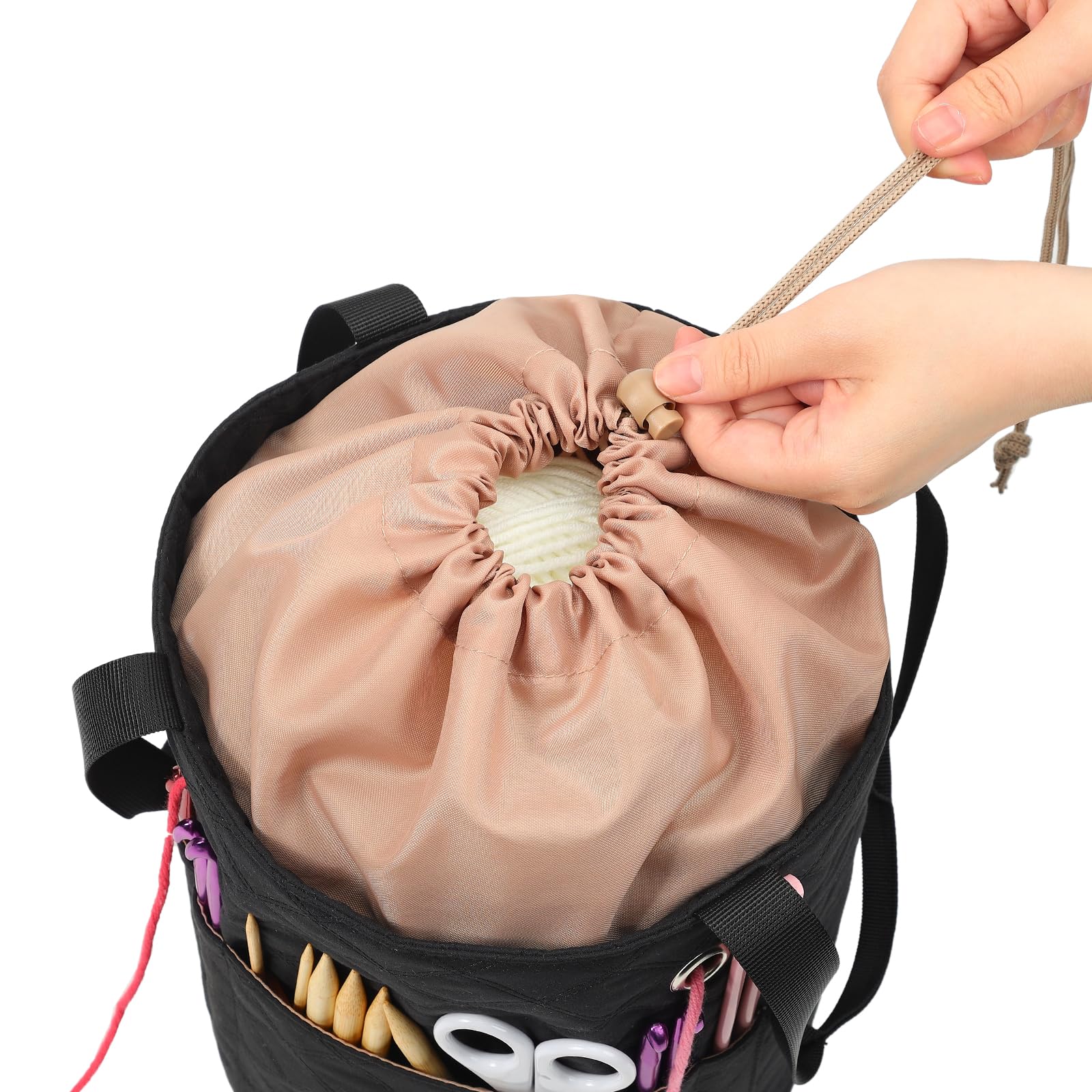 HOMEST XL Yarn Storage Tote, Tangle Free with 6 Oversized Grommets, Knitting and Crochet Organizer, Large Craft Supplies Bag with Drawstring Closure, Ripple (Patent Design)